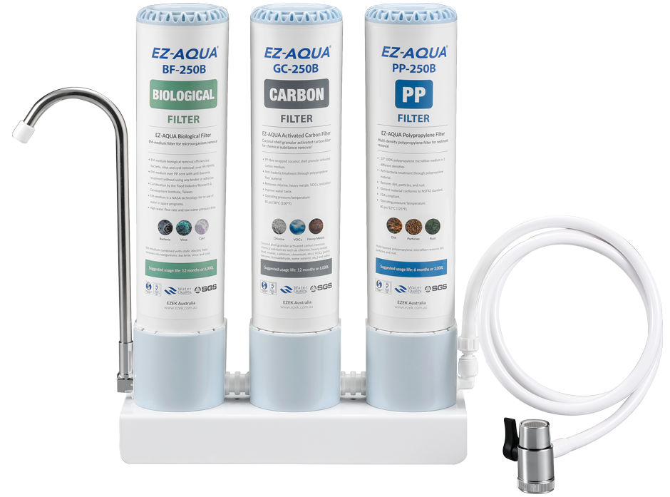 Benchtop Solutions :: EZ-AQUA 250B - 3-stage Benchtop Water Filter System